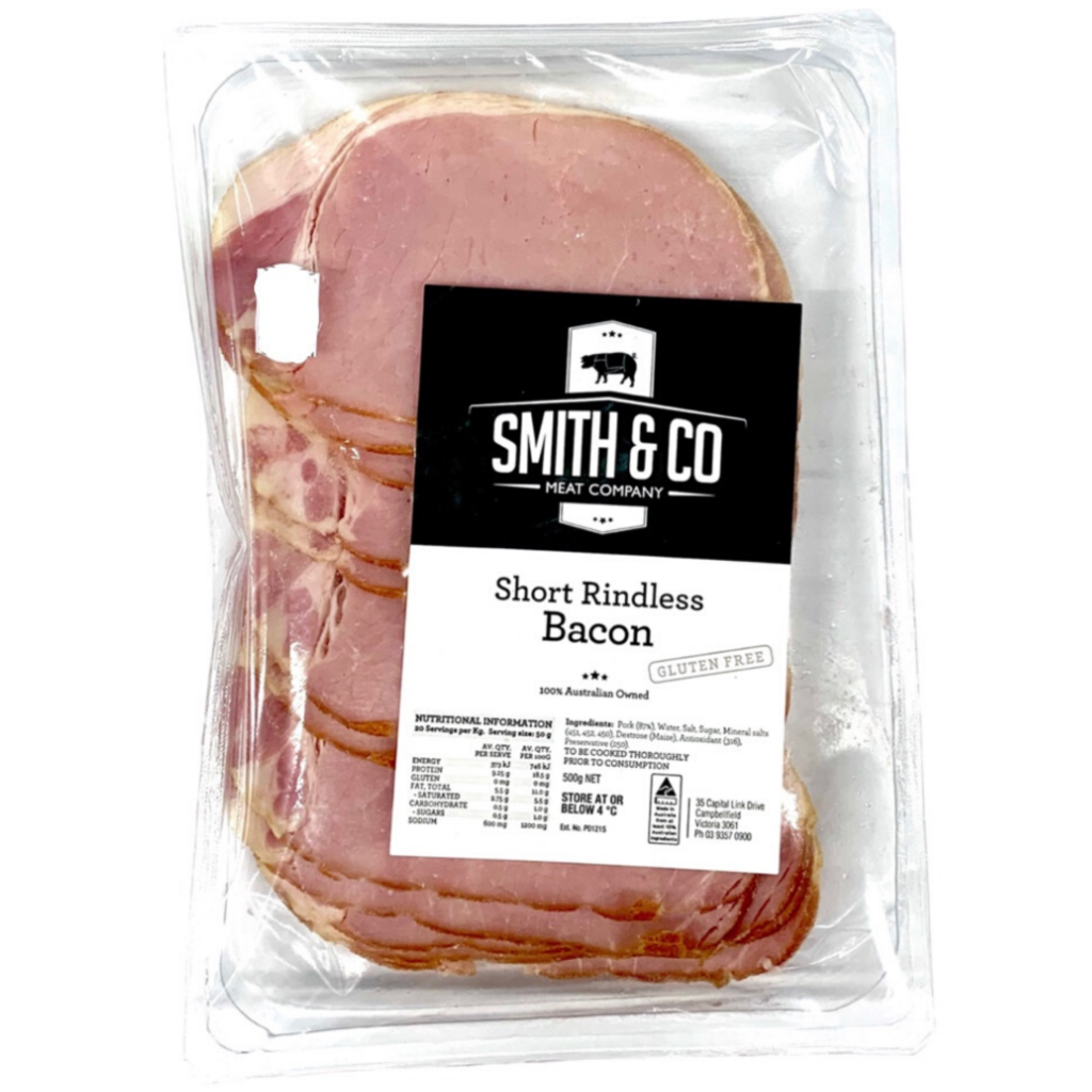 Bacon - Short Rindless sliced - by Smith & Co. 500g & 2.5kg packet ...