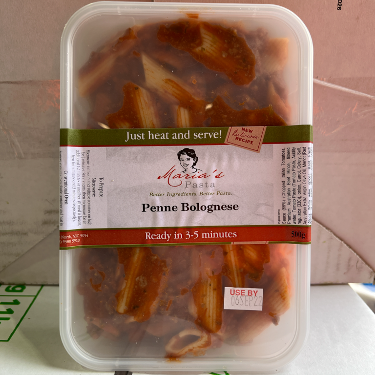 Penne Bolognese 500g frozen by Maria's Pasta - Biviano Direct