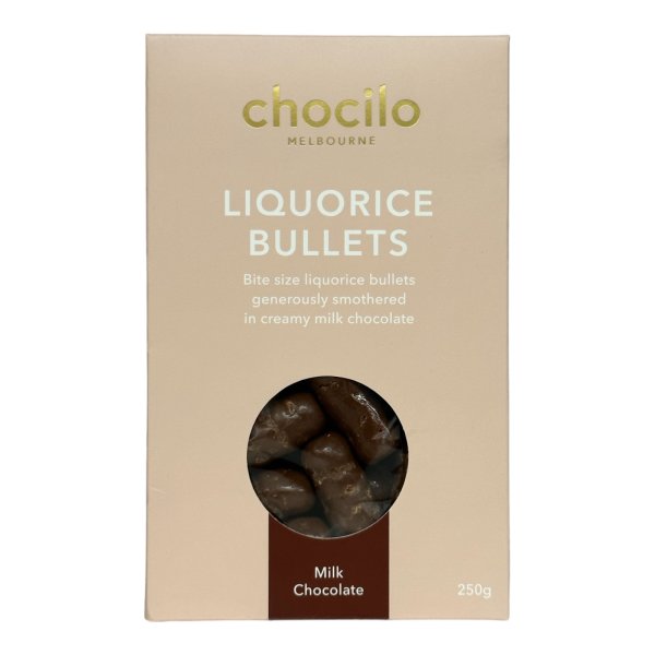 Chocilo Liquorice Bullets in Milk Chocolate Gift Box 250g