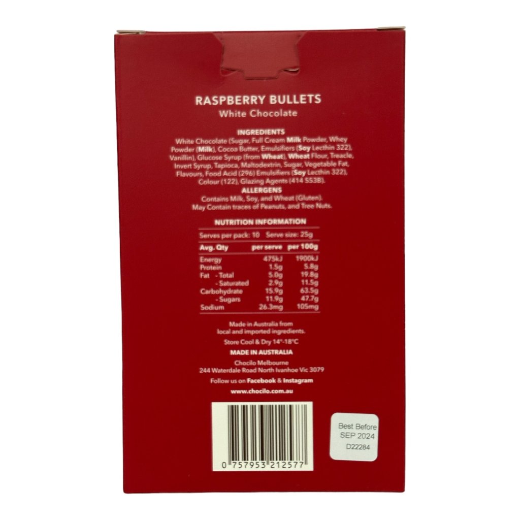 Chocilo Raspberry Bullets White Chocolate Gift Box 250g