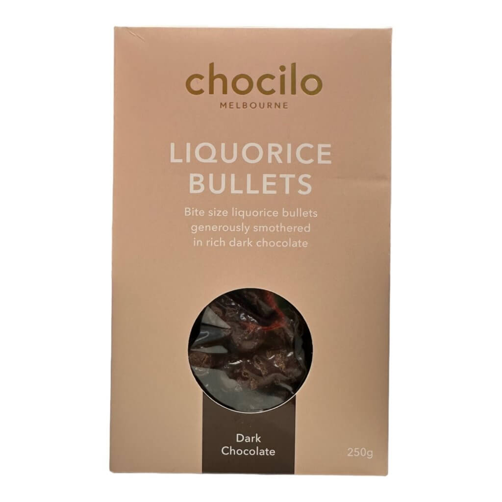 Chocilo Liquorice Bullets in Dark Chocolate Gift Box 250g