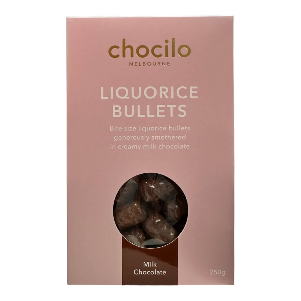 Chocilo Liquorice Bullets in Milk Chocolate Gift Box 250g
